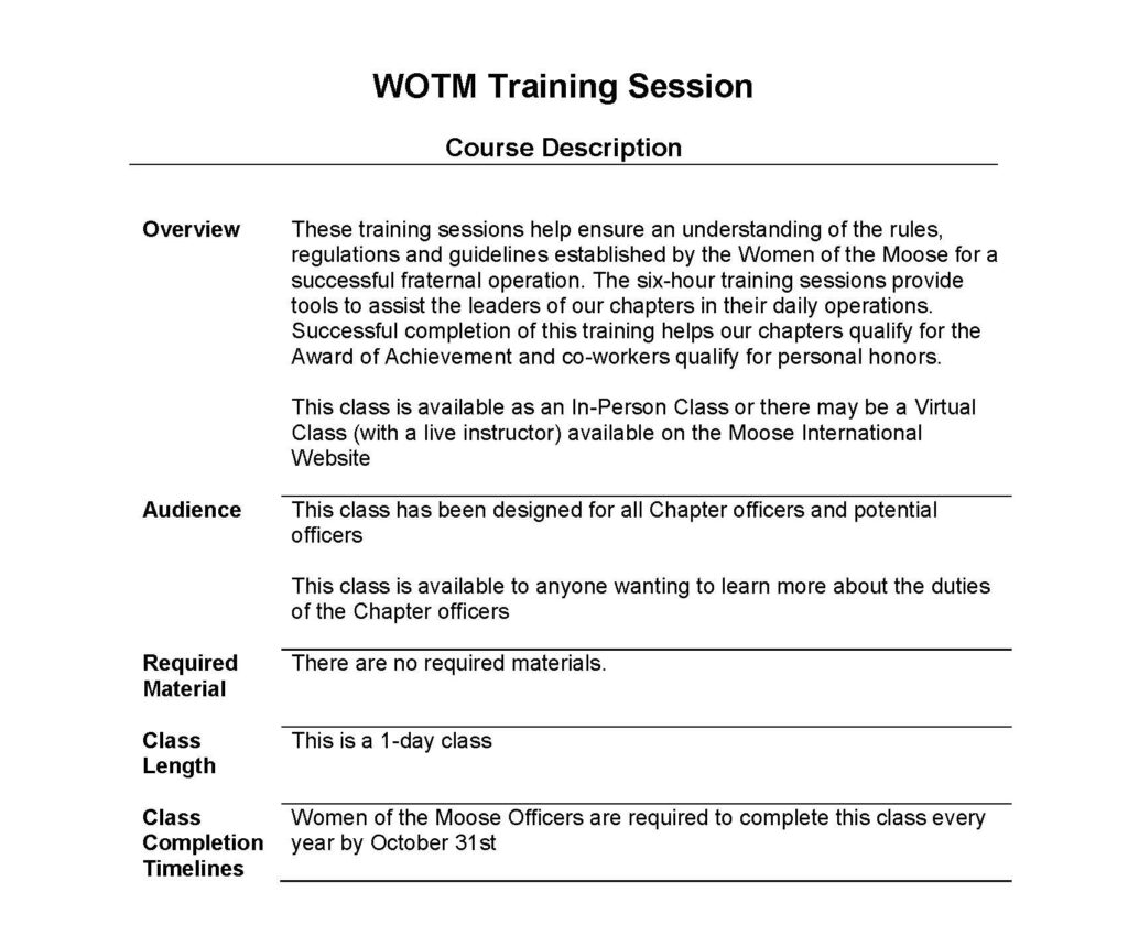 WOTM – Course – WOTM Training Session | Moose International